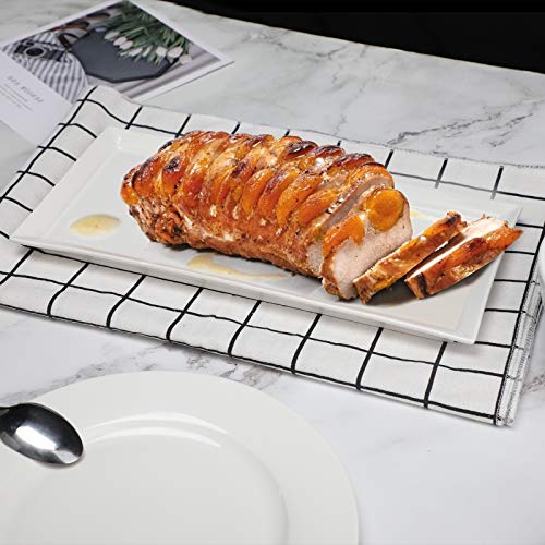 amhomel Serving platter, White Rectangular Serving Plates, Platters for Serving Food, Dessert, Sushi, Vegetable and Cake, Serving Trays for Party, Set of 4, 12.6 Inch