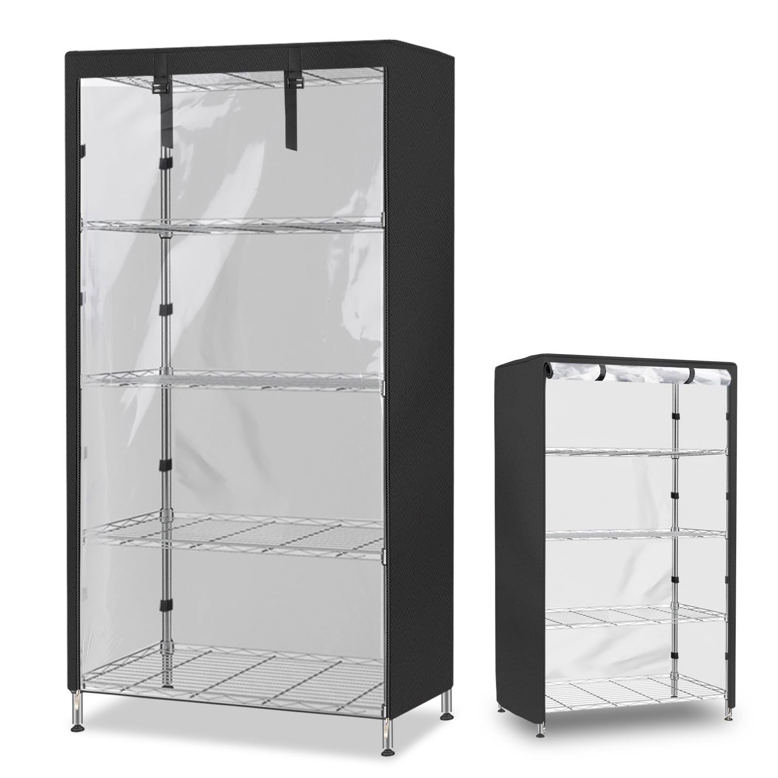 Dalema Storage Shelves Covers,Heavy Duty 600D Waterproof Dustproof Standing Shelf Units Cover with Zipper,Outdoor Wire Shelving Cover for Metal Rolling Shelf Rack