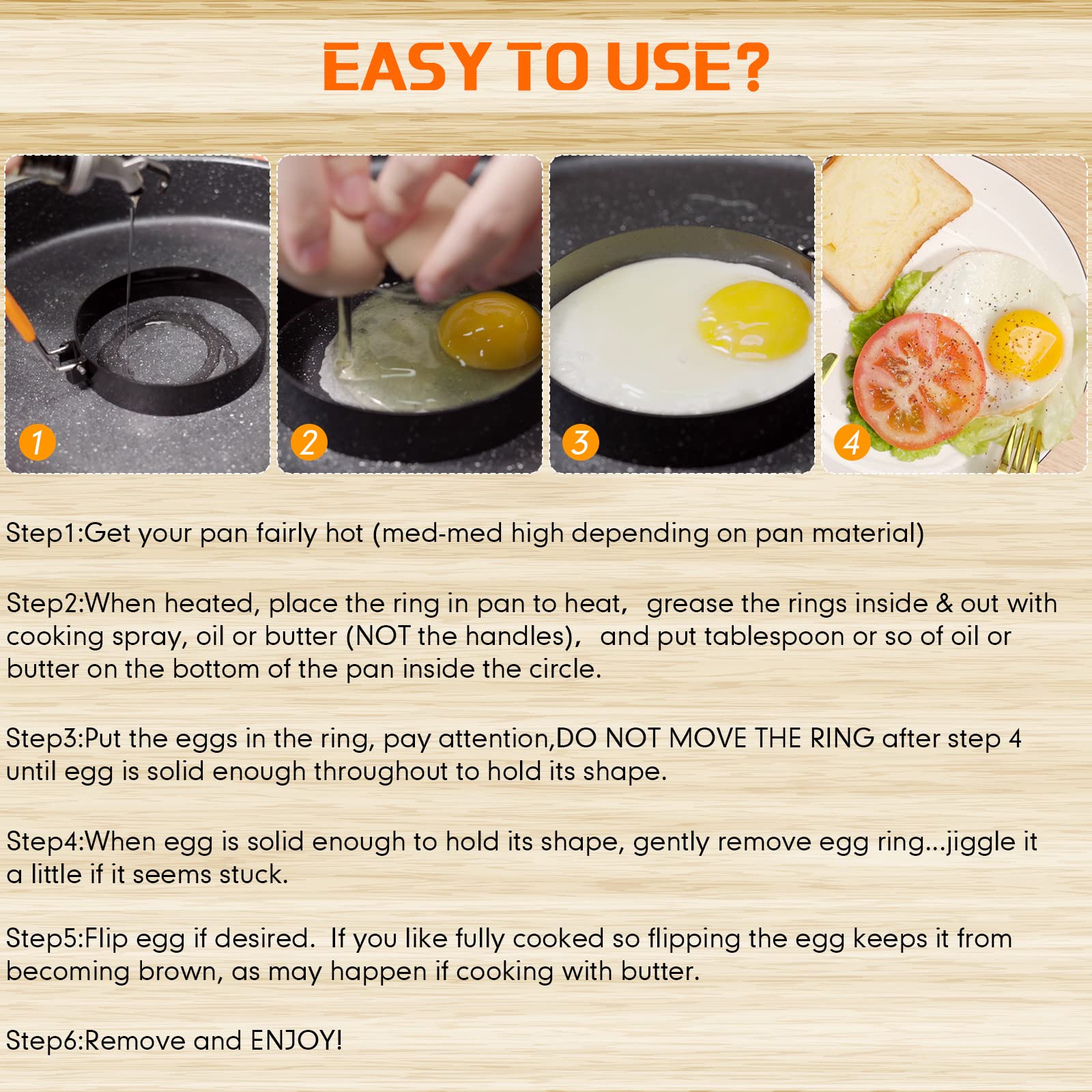 Patelai 4 Pcs Professional Egg Ring Pancake Ring Set Stainless Steel Fried Egg Ring Griddle Pancake Shapers with Orange Silicone Handle for Breakfast Omelette Sandwich (4 Pcs, 4 Inch)