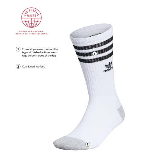 adidas Originals Unisex Roller (1-pair) Crew Sock, White/Black/Aluminum 2, Large US