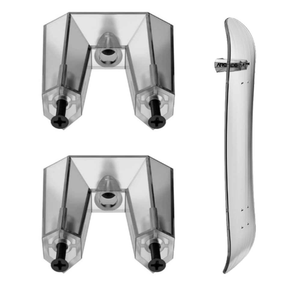 ARCADE Skateboard Wall Mount Rack Hanger 2 Pack Horizontal or Vertical Display (Clear)