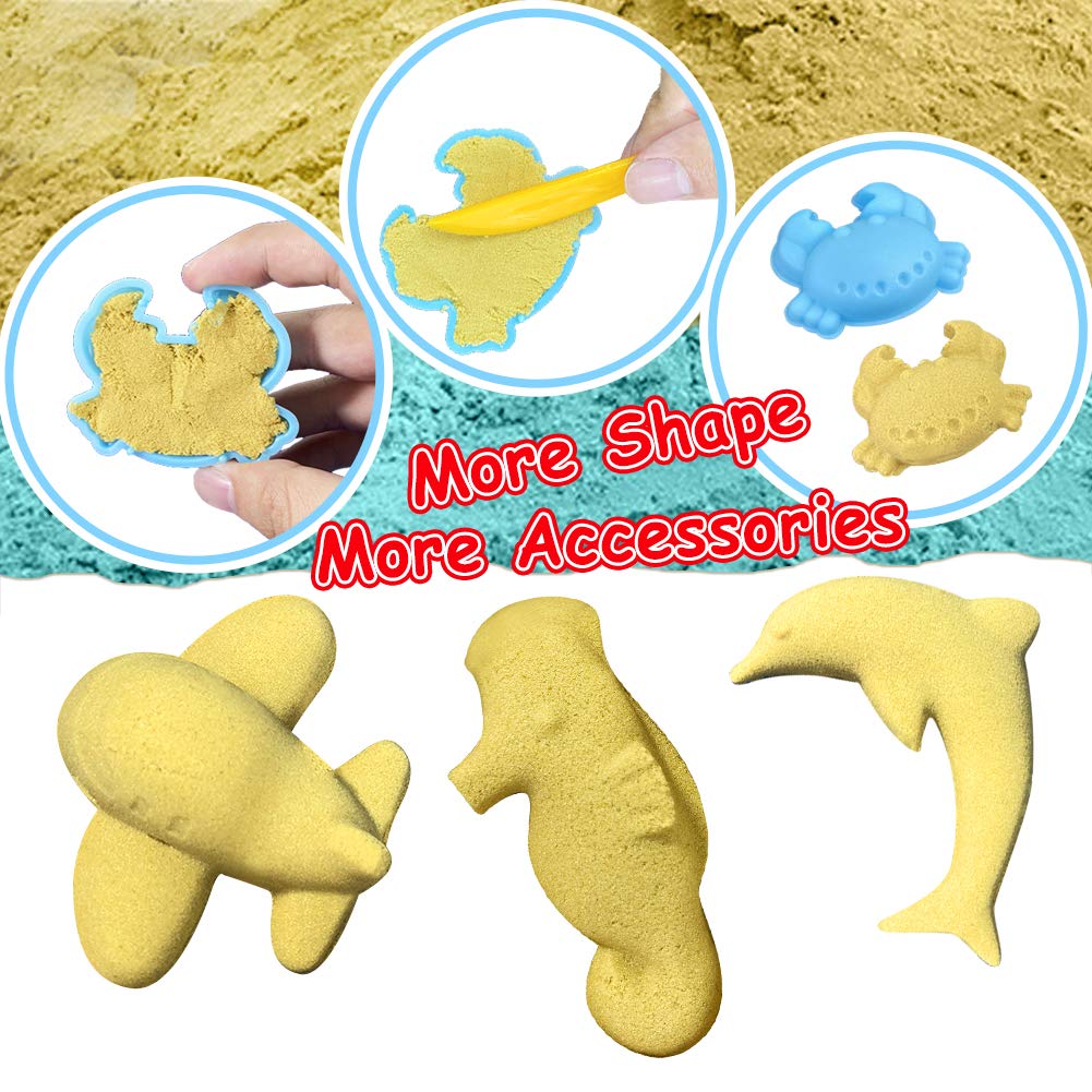 ESSENSON Play Construction Sand Kit - 3lbs Sand with 2 Colors, 6 Mini Construction Trucks, Construction Toys and Signs, Animal Mold, Modeling Tools, Foldable Sandbox, Gifts for Boys Girls