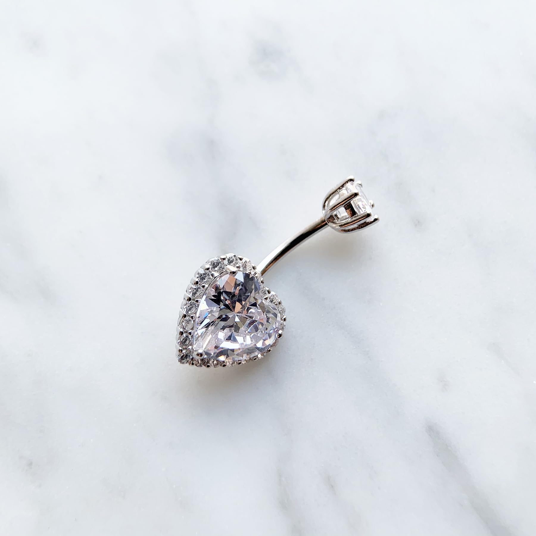 Arardo 925 Sterling Silver 14G Belly Button Rings Clear CZ Navel Rings Body Piercing Jewelry Luxurious Heart AB0086