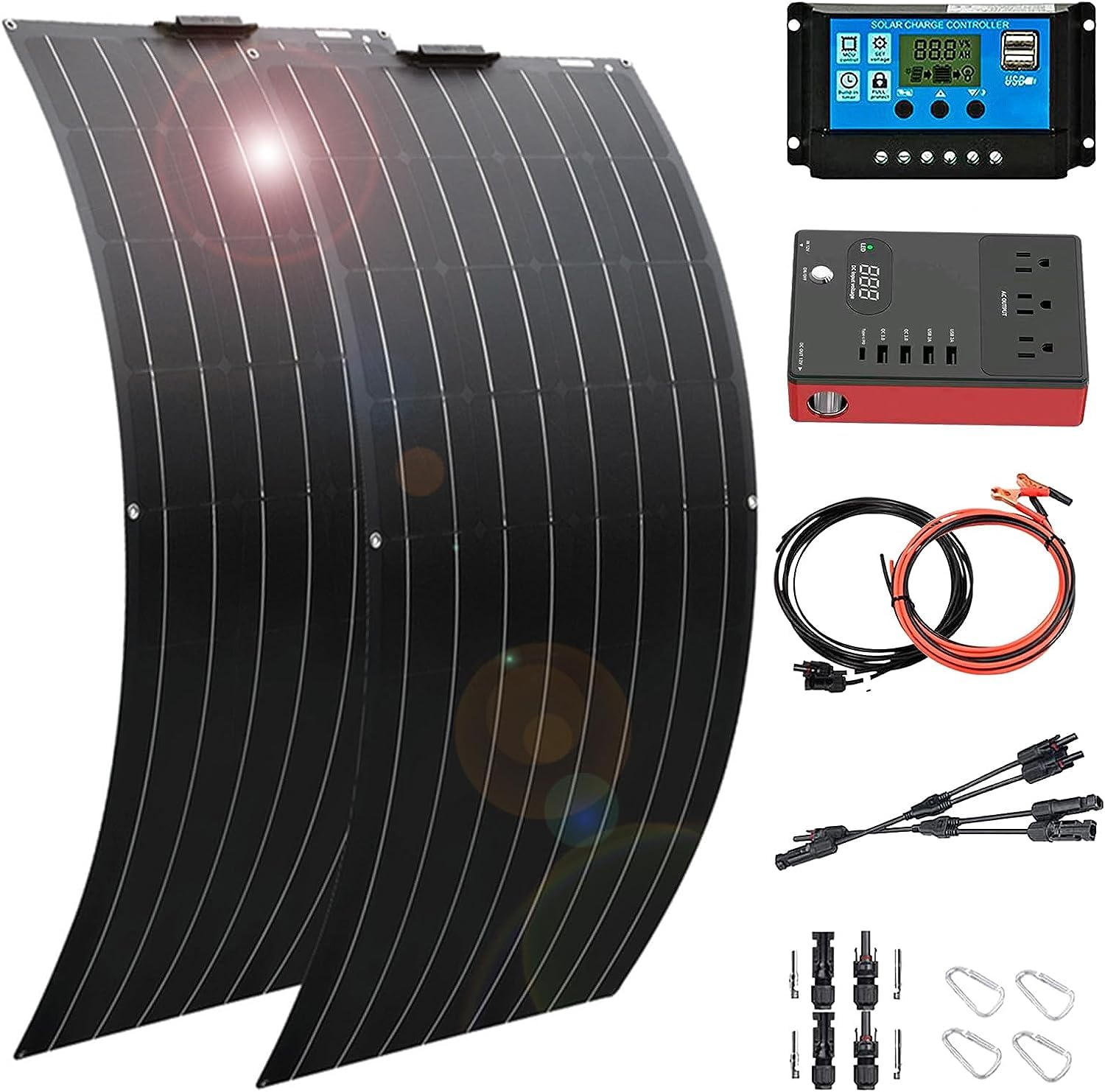 AQWSD 1000 Watt Solar Panel Kit, with 1pcs car Inverter and 1pcs 40A Charge Controller 2 × 500 Watt Monocrystalline Solar Panel for 12-24V Battery Charging Car Battery