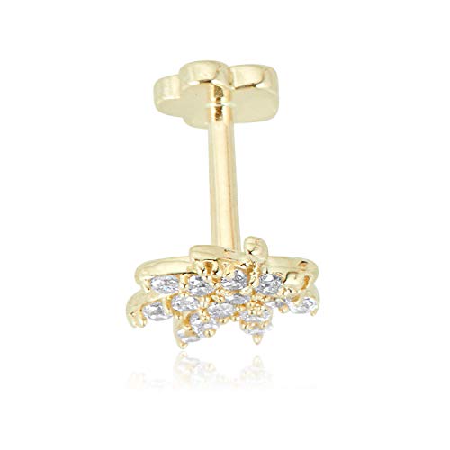 AVORA 14K Yellow Gold Simulated Diamond CZ Hemp Leaf Cartilage Piercing Flat Back Earring Body Jewelry (18 Gauge)