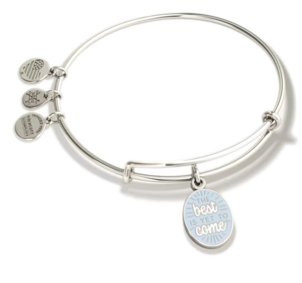 Alex and Ani Celebrations Expandable Bangle for Women, The Best Is Yet to Come Charm, Shiny Silver Finish, 2 to 3.5 in