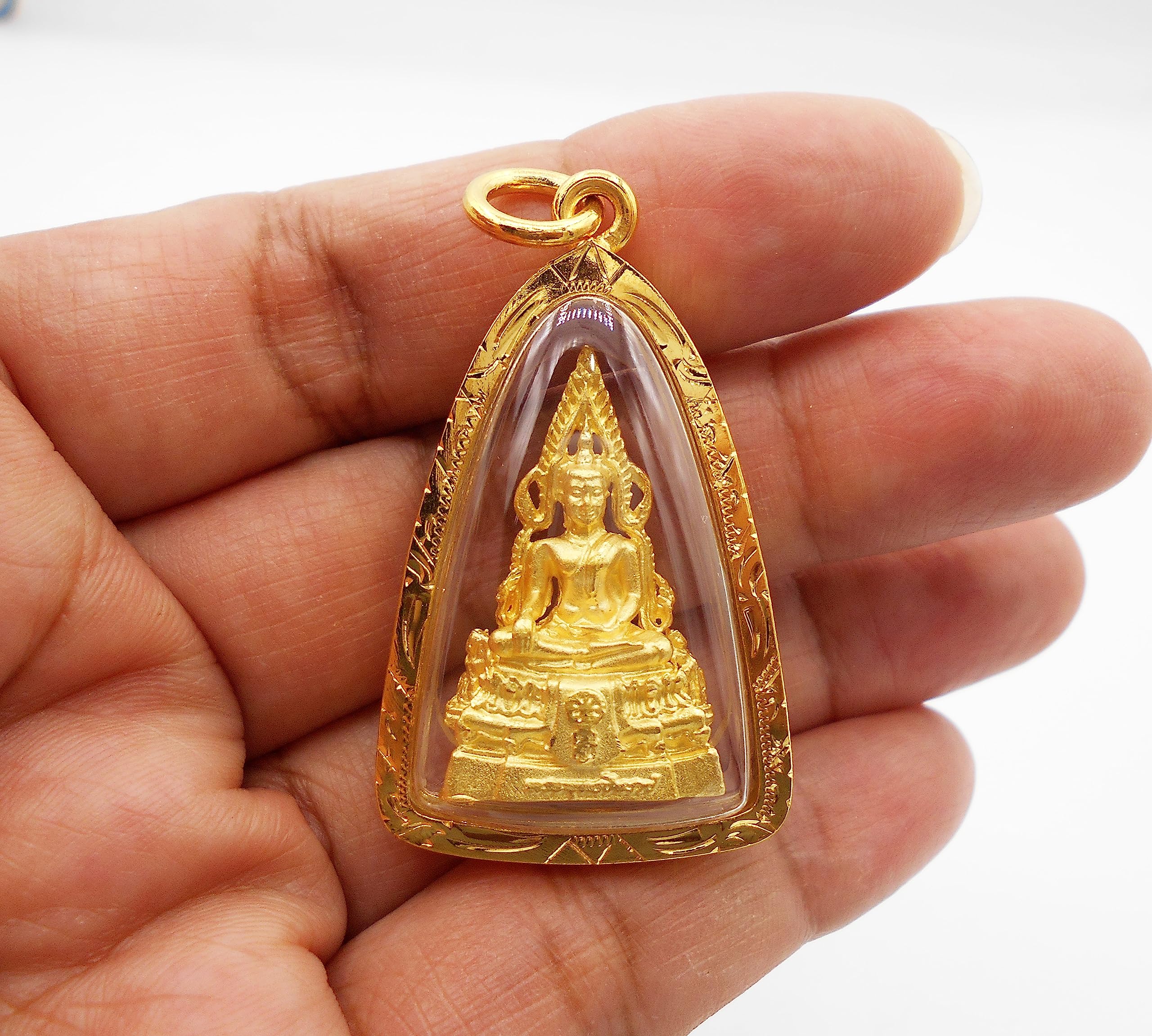 arrawana77 Phra Phuttha Chinnarat Gold Pendant Charm Thai Buddha Amulet 22k Thai Baht Yellow Gold Plated Jewelry