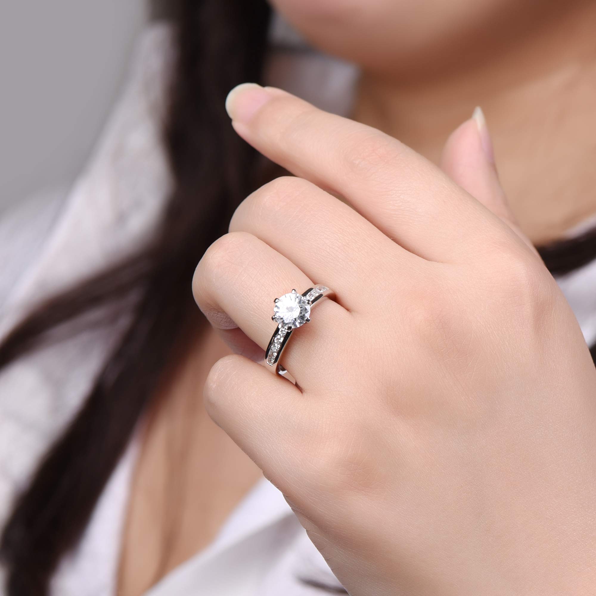 AVECON 925 Sterling Silver Engagement Ring 2.5 Carat 5A Cubic Zirconia Round Cut Solitaire Wedding Ring for Women Size 6