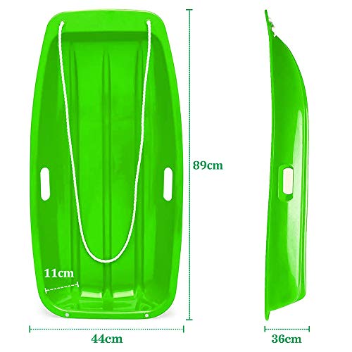 Atalawa Snow Sleds Toboggans, Sledges & Toboggans Heavy Duty Sledge Toboggan Sleigh Sled Plastic Unisex Ski Fun Board, Greenā¦
