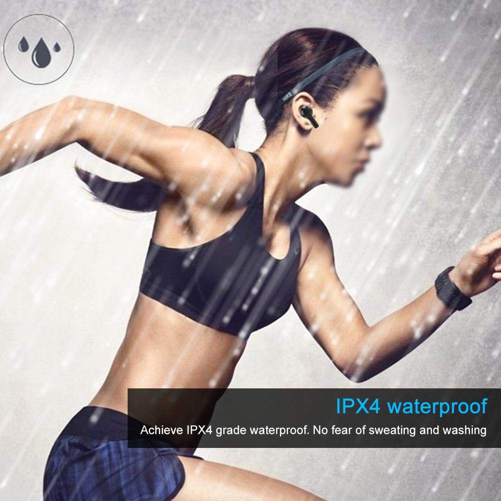 Annadue R3 Bluetooth V5.0 Headphone, Wireless IPX4 Waterproof Earphone, in-Ear Sports Headphone with Intelligent Digital Display, Noise Reduction, Plastic Black(Black)