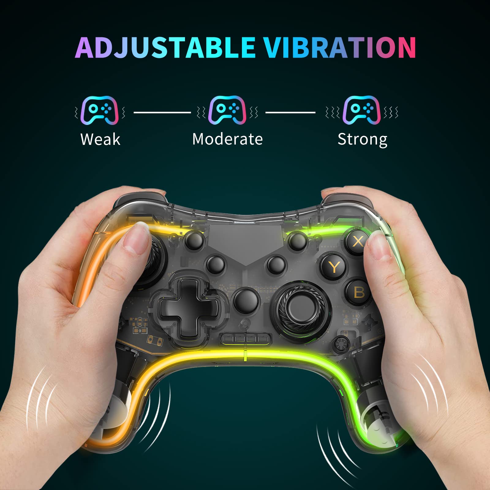 Babomi Switch Controllers, Switch Pro Controller Compatible with Nintendo Switch/Oled/Lite, Pro Controller Switch with LED Lights, 6 Gyro Axis, Turbo and Dual Vibration (Transparent)