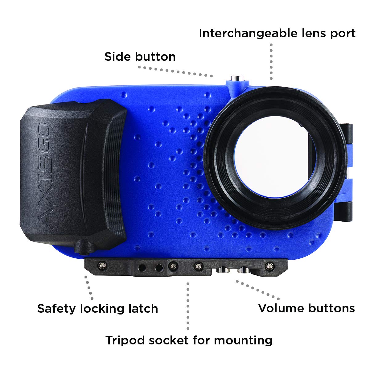 AquaTech AxisGO iPhone 11 Pro Max/iPhone Xs Max Waterproof Phone Housing for Underwater Action Photography Snorkeling Surfing Travel Case - Ocean Blue Bundle