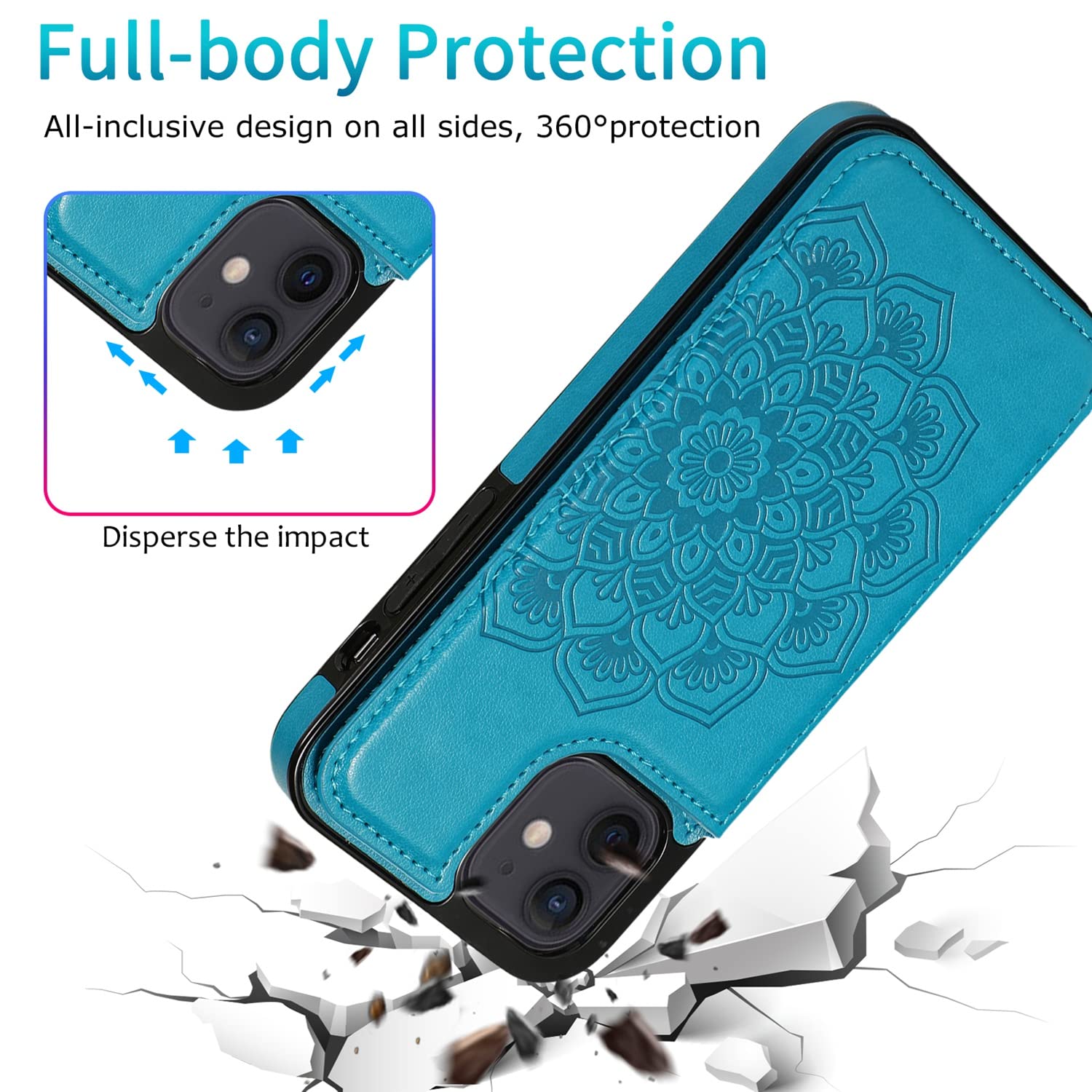 Anyisposs Compatible with iPhone 12 Pro iPhone 12 Wallet Case 6.1 Tempered Glass Screen Protector Card Holder Slots Kickstand Cover Flip Leather Phone Cases for iPhone12pro 5G 12s iPhone12 12pro Blue