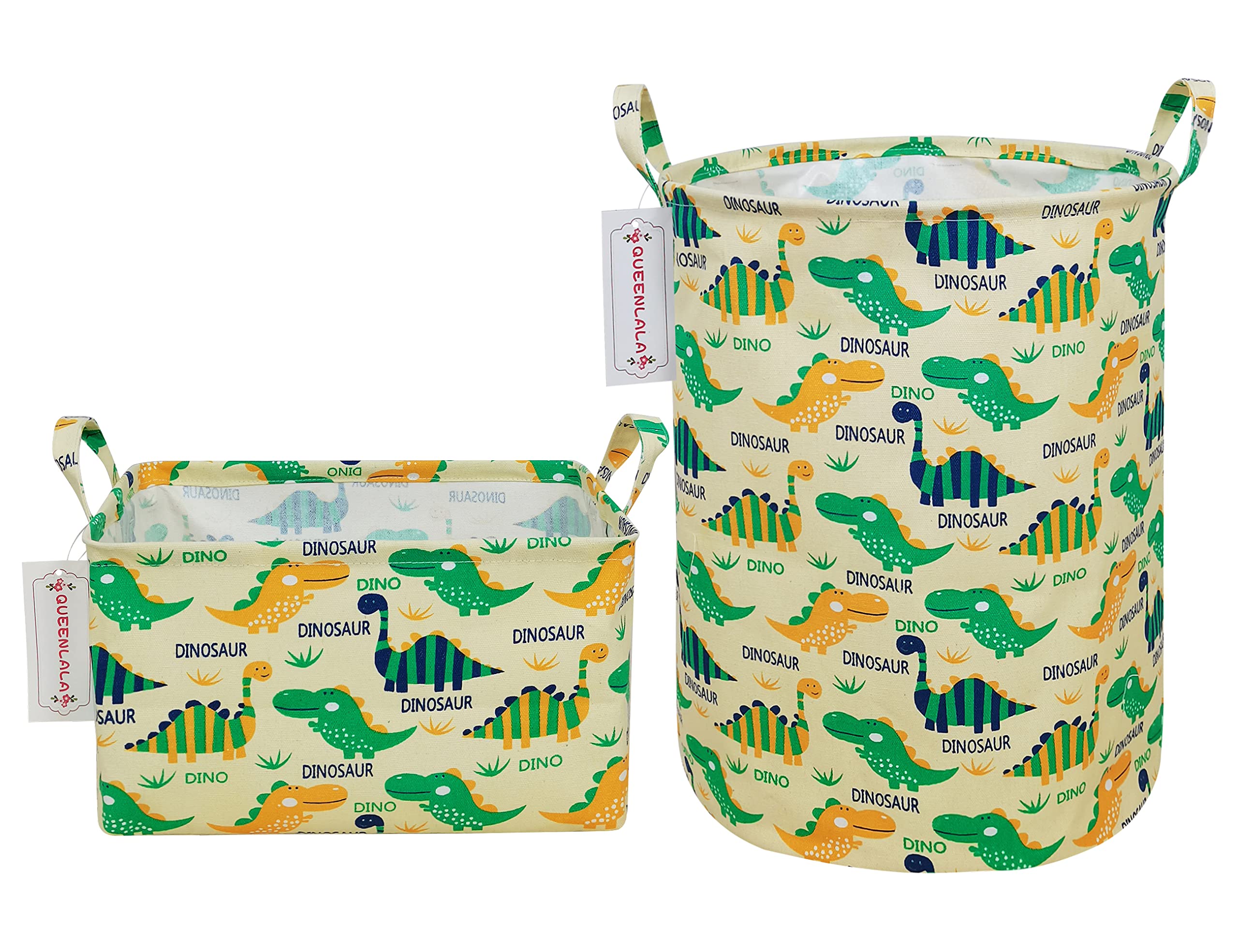 QUEENLALA Large Storage Basket,Laundry Hamper/Bathroom/Home Decor/Collapsible Round Storage Bin,Boys and Girls Hamper/Boxes/Clothing(Color Dinosaurs)