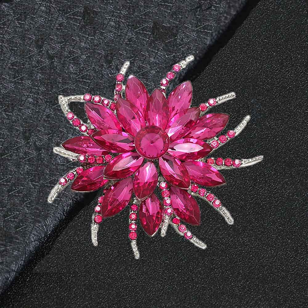 Ezing 4Pcs Pink Brooch Lot with Rhinestone Crystal Wedding Fashion Jewelry (Pink)