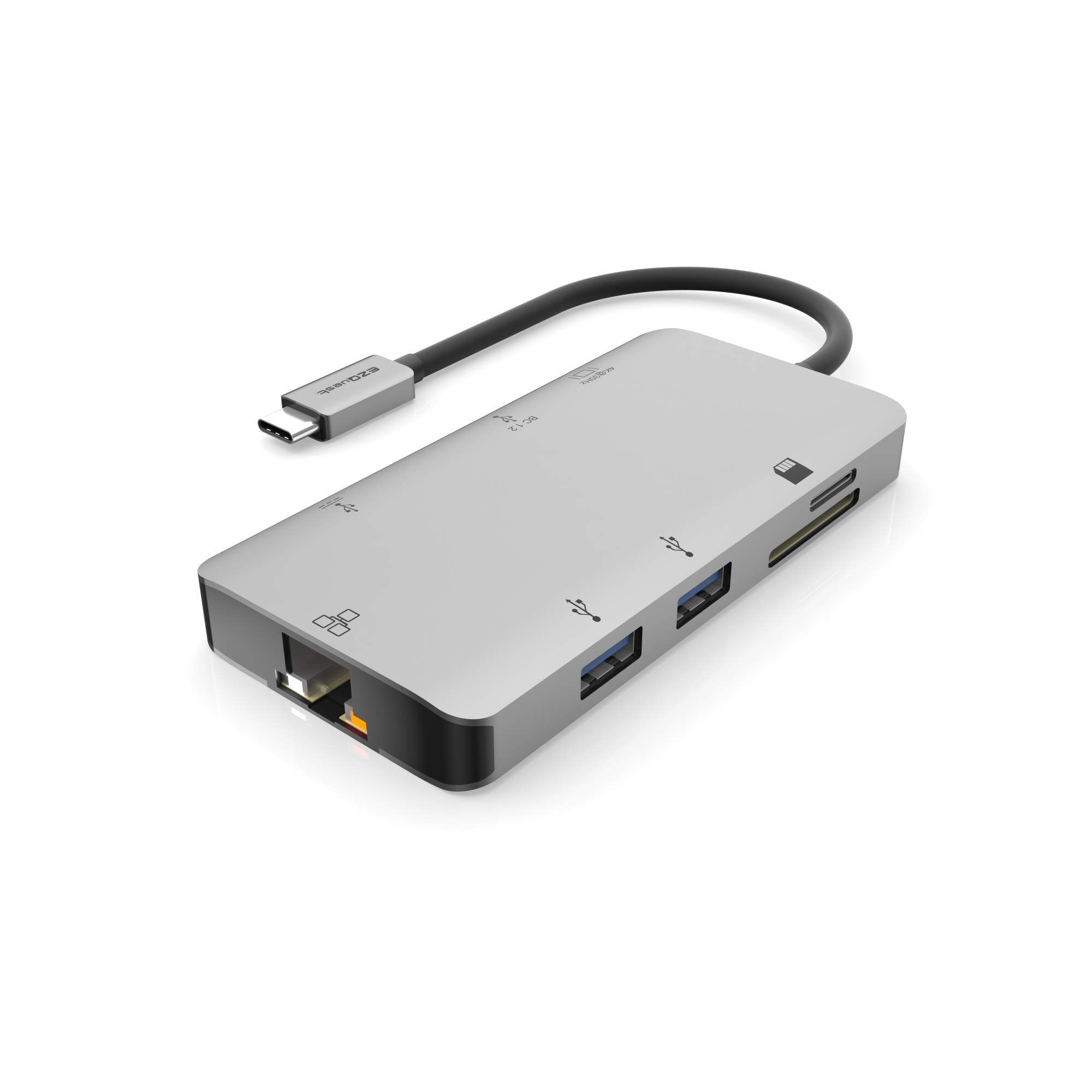 EZQuest USB C Hub Docking Station 8 in 1 with 4K HDMI, 1 Gbit Ethernet, 3 USB A 3.0 Ports, 1 USB-C PD/Data, SD/Micro SD for Work and Travel, Compatible with MacBook/Dell/HP/Lenovo/Laptops