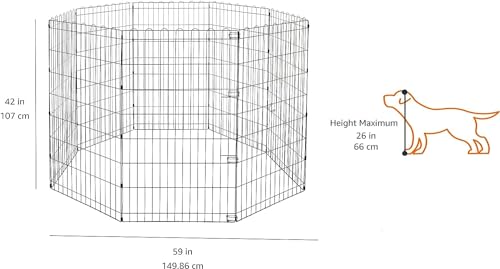 Amazon Basics Foldable Octagonal Metal Exercise Pet Play Pen for Dogs, Fence Pen, No Door, Large, 60 x 60 x 42 Inches, Black