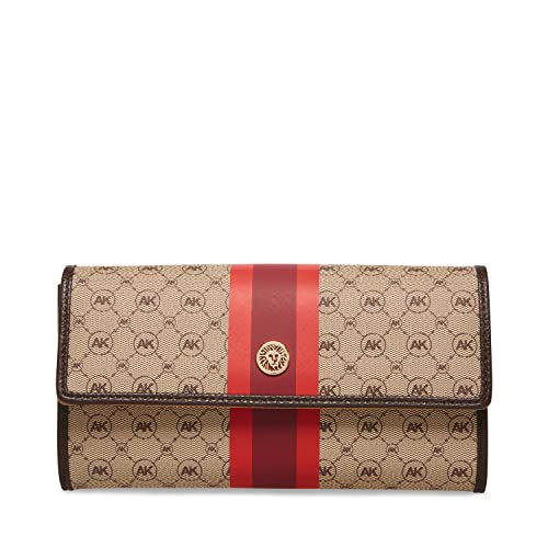 Anne Klein Womens Anne Klein continental wallet in logo, Cream-brown/Espresso W/ Red-rhubarb Stripe, One Size US