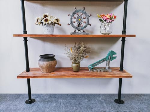 Anynice 6 Tier Industrial Ladder Pipe Shelf Bookcase, Rustic Wall Mounted Pipe Bookshelves for Decor and Storage