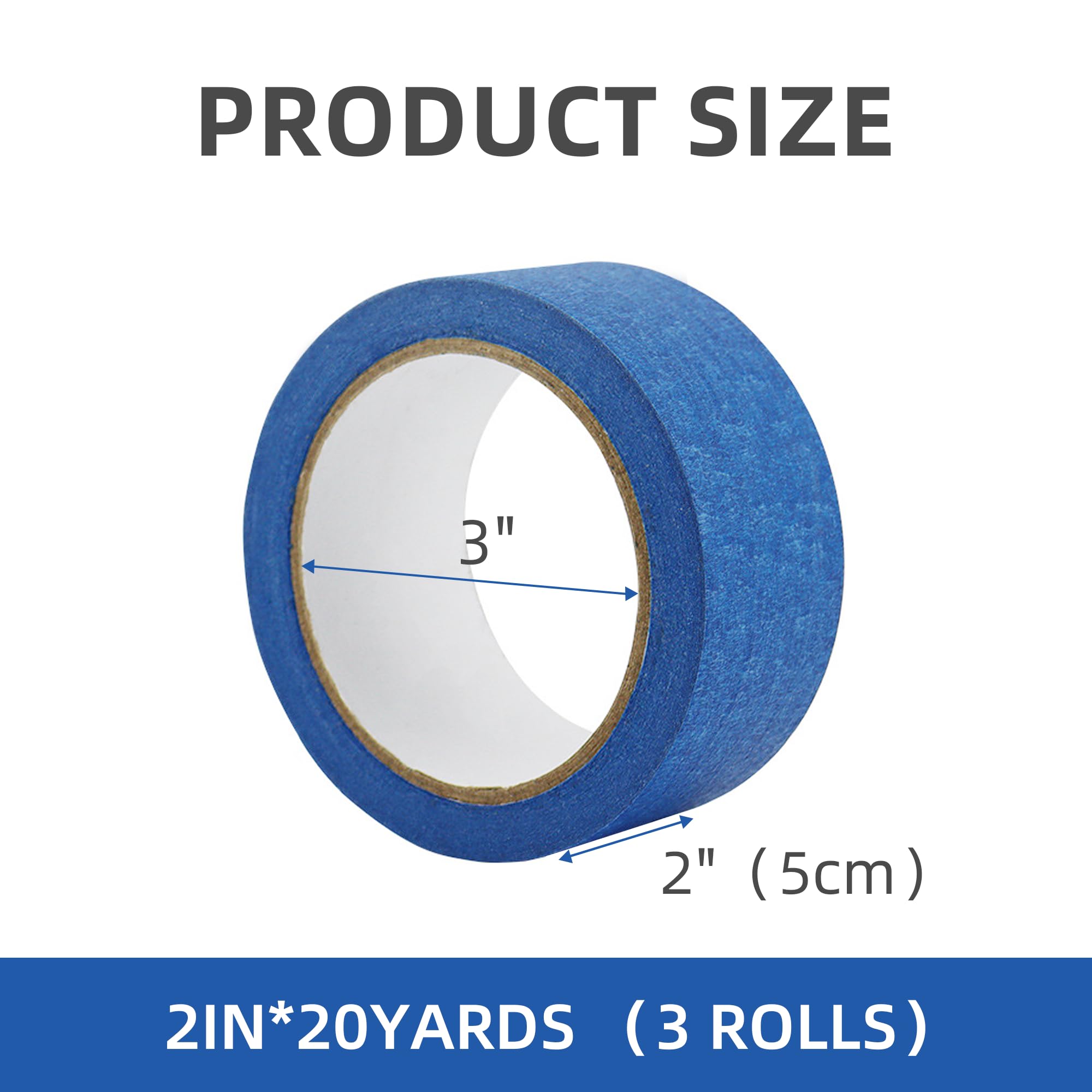 BXHYNOI Painters Tape,3 Rolls,2 in.W X 20 YD,Masking Tape for Paint,Walls,Blue