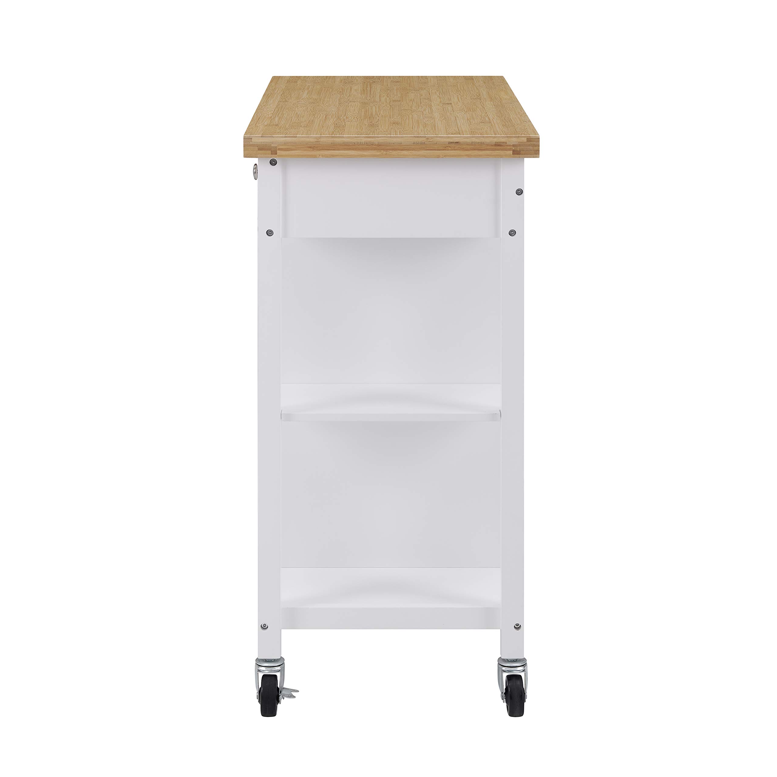Almeris Lux White Kitchen Island Cart Wheels Bamboo Top Storage Cabinet Drawers Rolling Utility Shelf Furniture Table Home Office Bar Rack Cupboard