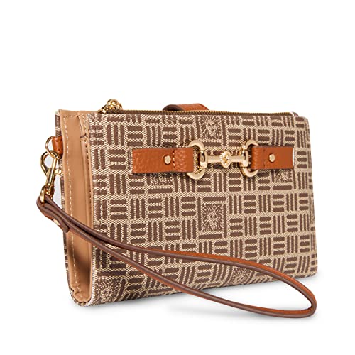 Anne Klein AK Wallet w/Wrist Strap, Cream-Brown w/Saddle