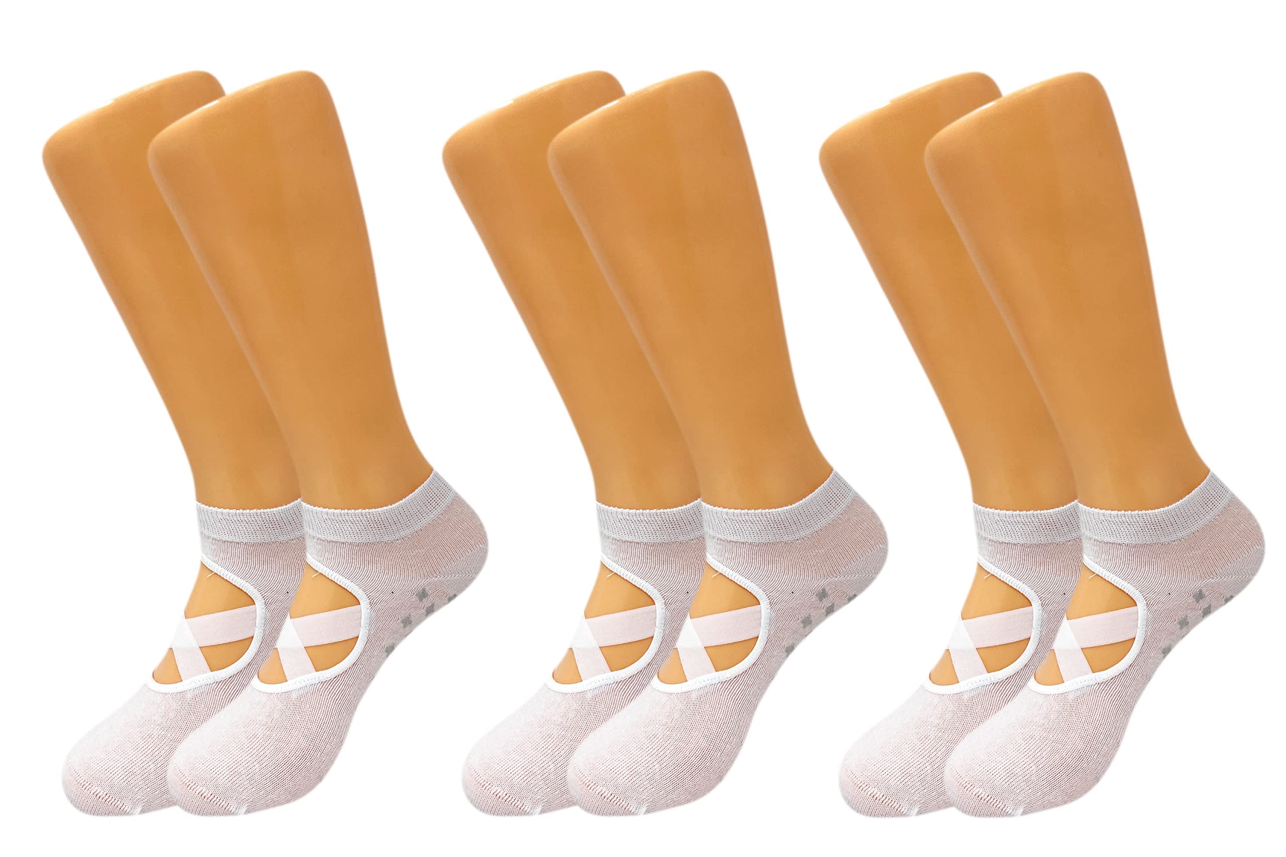 AWS/American Made White Pilates Yoga Socks with Grips for Women 3 Pairs Non-Slip Ideal for Barre Ballet Dance Workouts