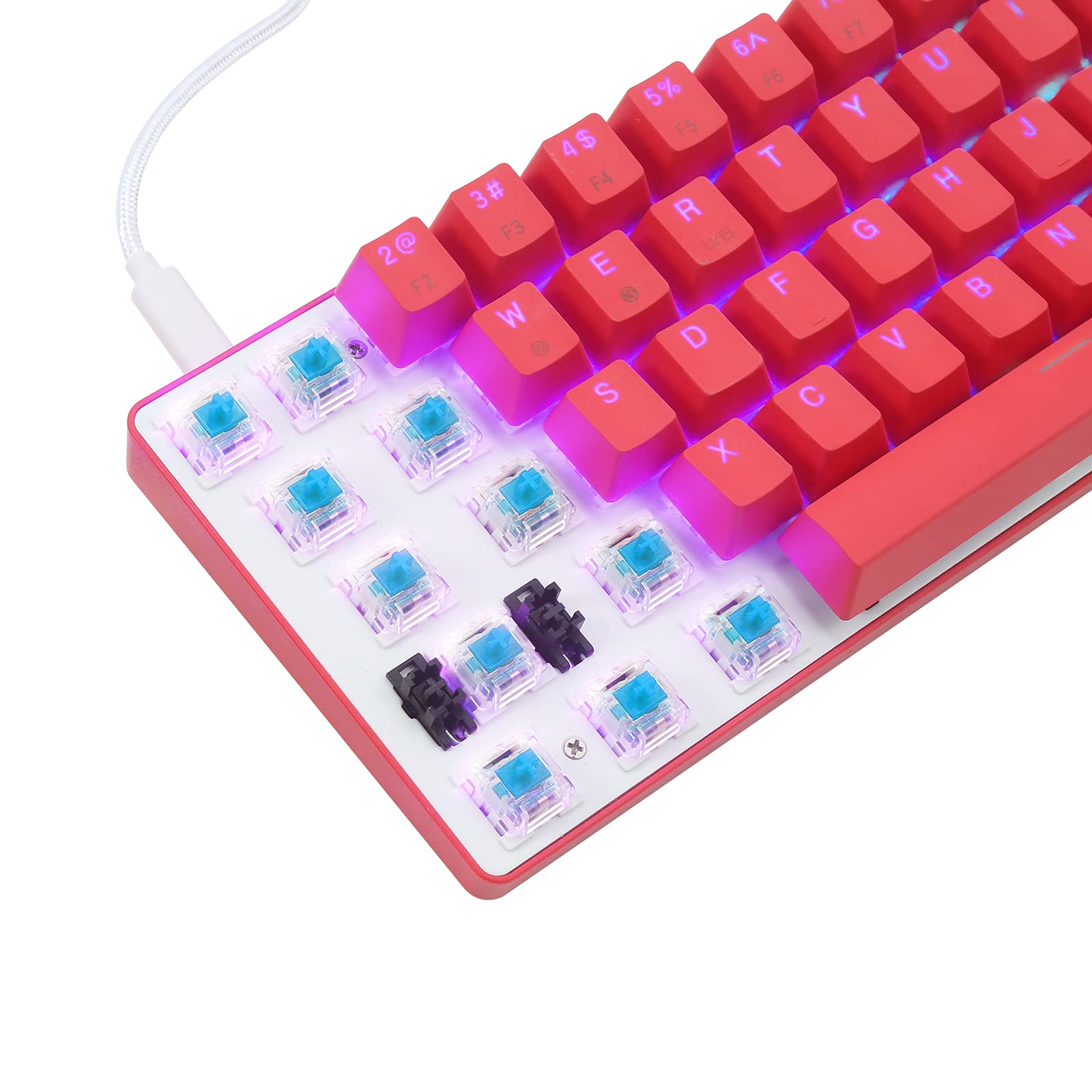 IEMUDJ CQ63 Mechanical Keyboard, Wired Bluetooth Gaming Keyboard, Outem Blue Switch, RGB Backlit, Bluetooth 5.0, Compact 63 Keys, for Desktop, Laptop, Mac, Tablet, Smartphone, Gaming and Office