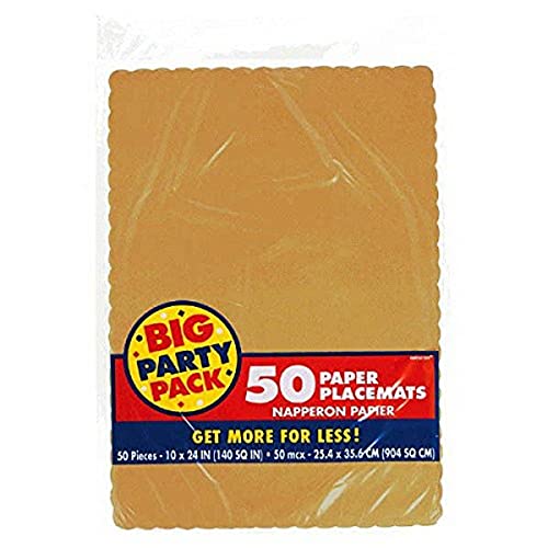 amscan Gold Paper Placemats| Party Supply, 10" x 14", Gold, Pack of 50