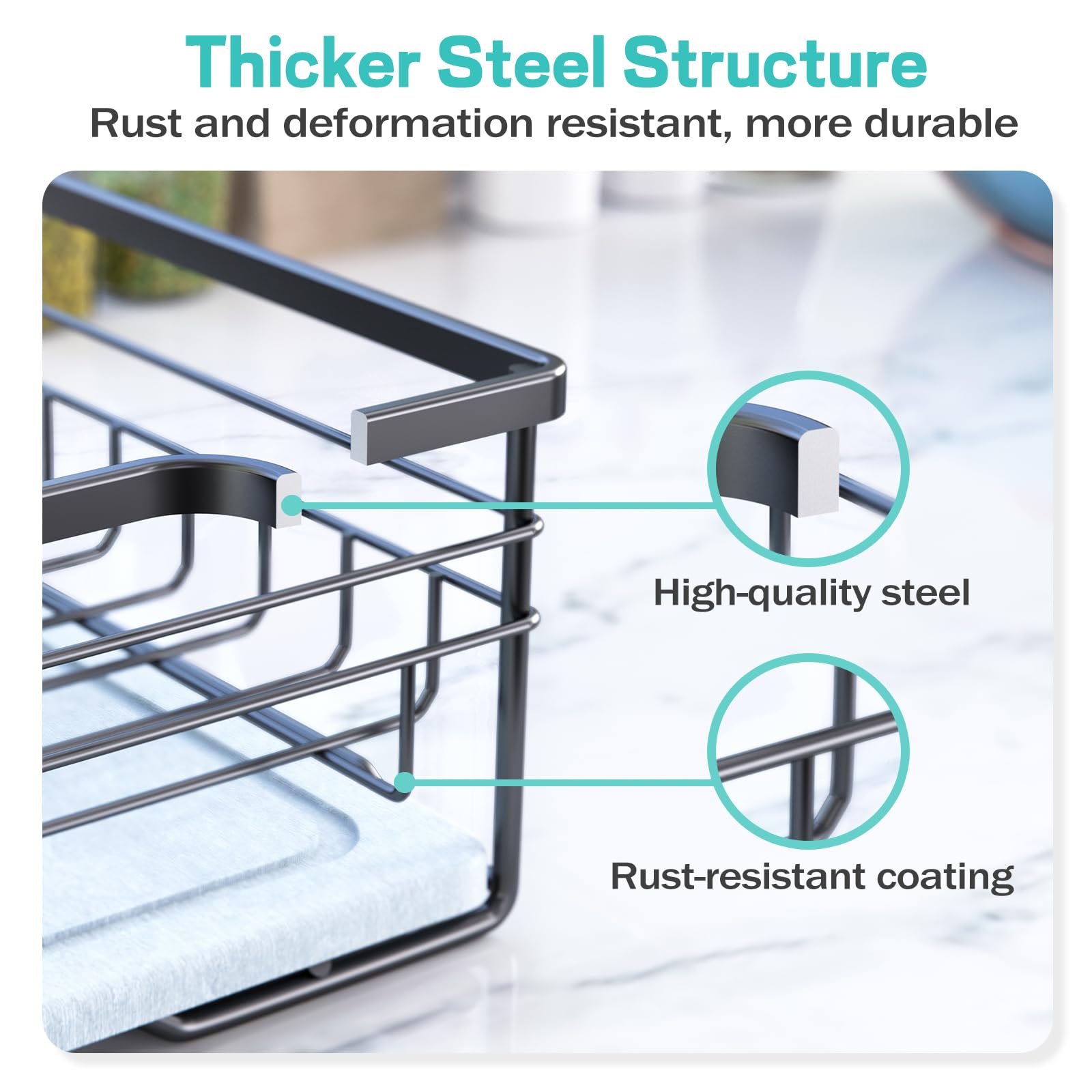 VABNEER Dish Drying Rack with Stone Drying Mat, Quick-Drying/Stainless/Super Sturdy/Space-Saving, Dish Strainers for Kitchen Counter, Escurridor de Trastes para Cocina (Black)
