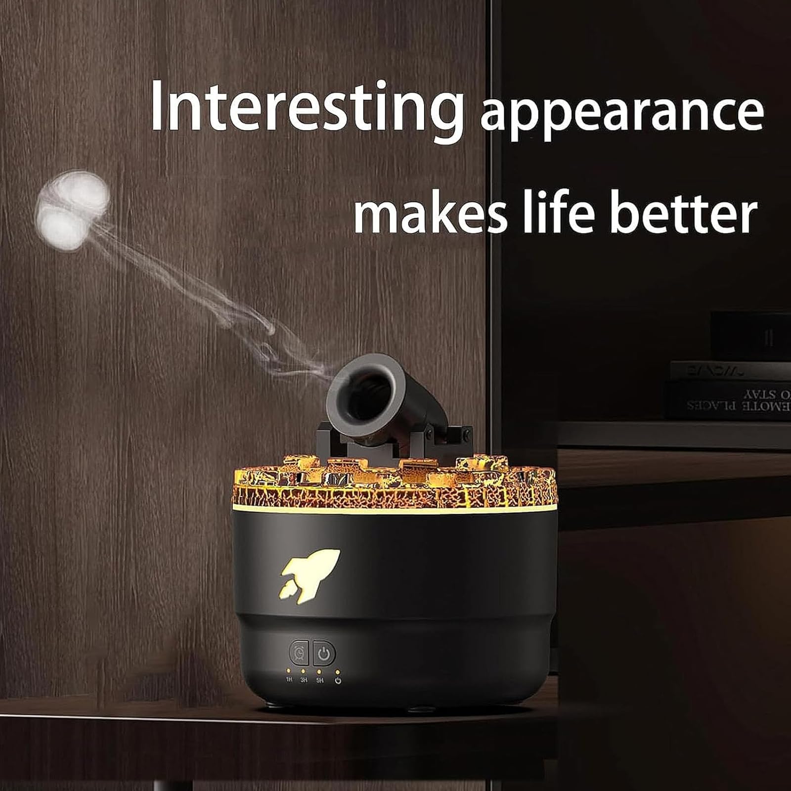 Cannon Blast Aroma Humidifier, Cannon Humidifier, Yellow Cane Humidifier, Creative Turret Colorful Crack Aroma Humidifier, Small Home Desktop Humidifier, Humidifier Quiet Flame Diffuser (Black)