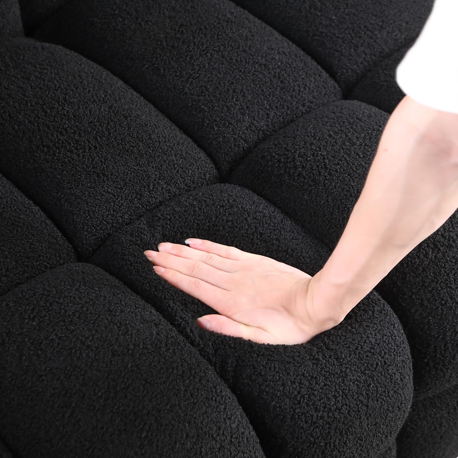 Cloud Loveseat Couch, Modern Marshmallow Boucle Fabric Couches with Plastic Legs Upholstered Tufted Loveseat Sofa with 2 Pillows for Living Room, Bedroom, Office(Black