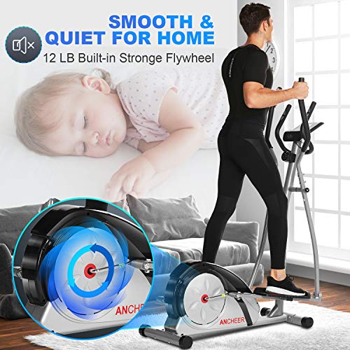 ANCHEER Elliptical Machine for Home Use, Magnetic Elliptical Training with Pulse Rate Grips and LCD Monitor, Smooth Quiet Driven for Home Gym Office