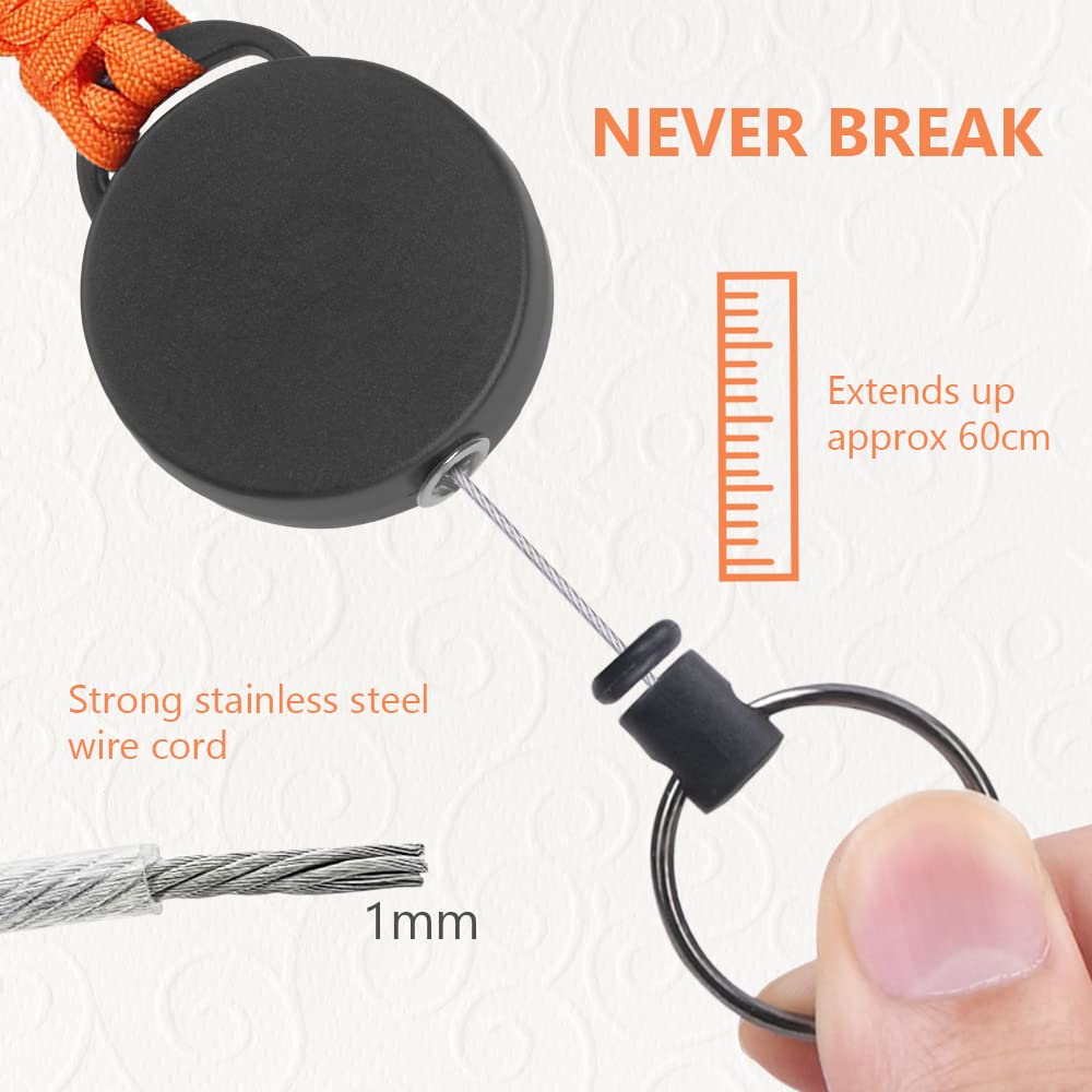 AOMIG 2 Pack Retractable Keychain, Heavy Duty Retractable Badge Holder Reel, Retractable ID Badge Clip Reel with Steel Cable and Carabiner Clip, Badge Reel Carabiner Key Chain(Black&Orange)