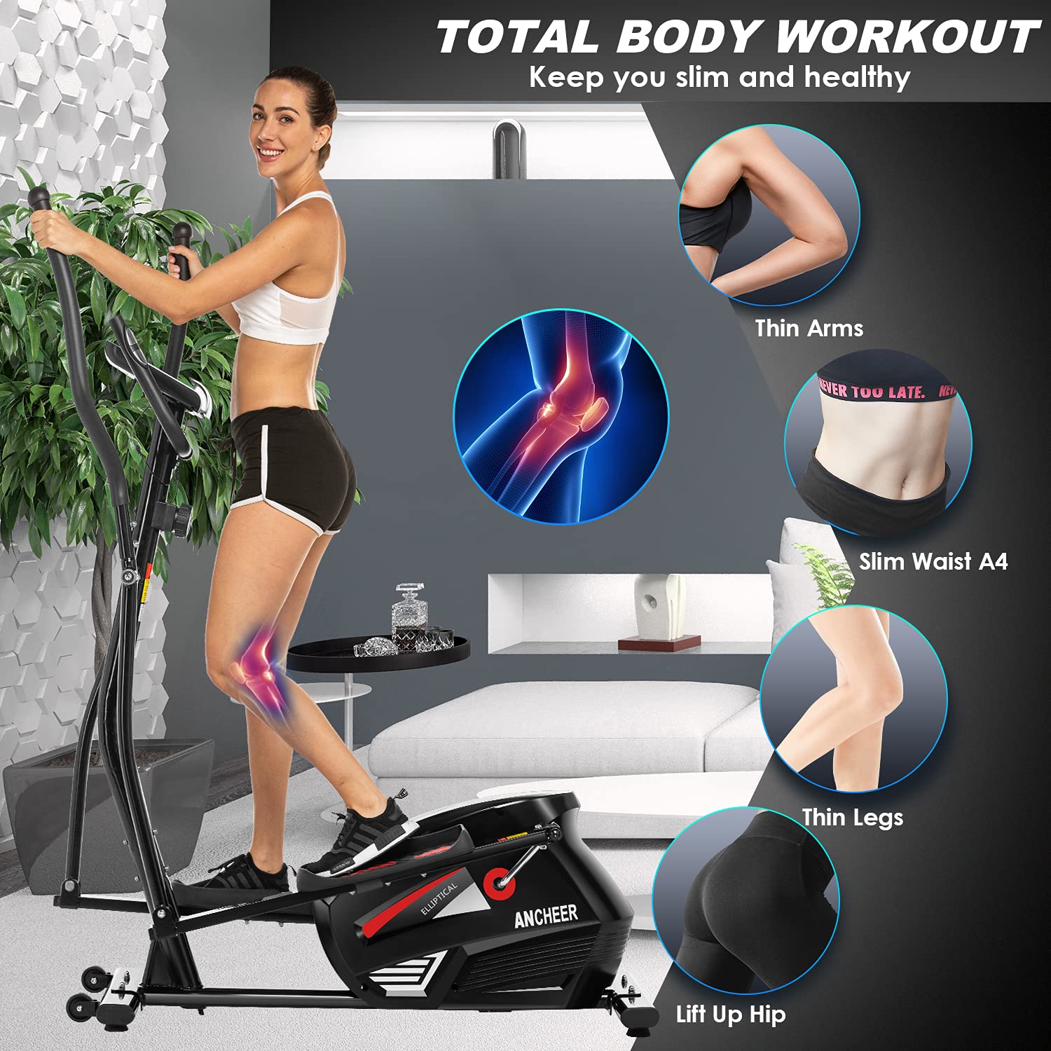 ANCHEER Elliptical Machine, Quiet & Smooth Driven Magnetic Elliptical Cross Trainer Machine with 10 Levels Resistance and 35lb Flywheel, Best Elliptical Exercise Machine for Home Gym Workout TR07