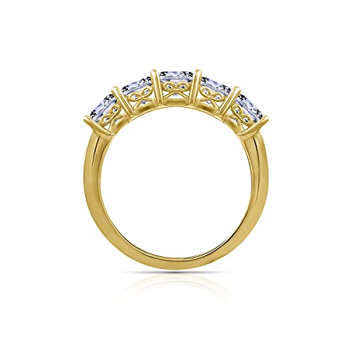 Amazon Essentials Yellow Gold-Plated Sterling Silver Infinite Elements Cubic Zirconia Princess-Cut 5 Stone Ring, Size 7, (previously Amazon Collection)