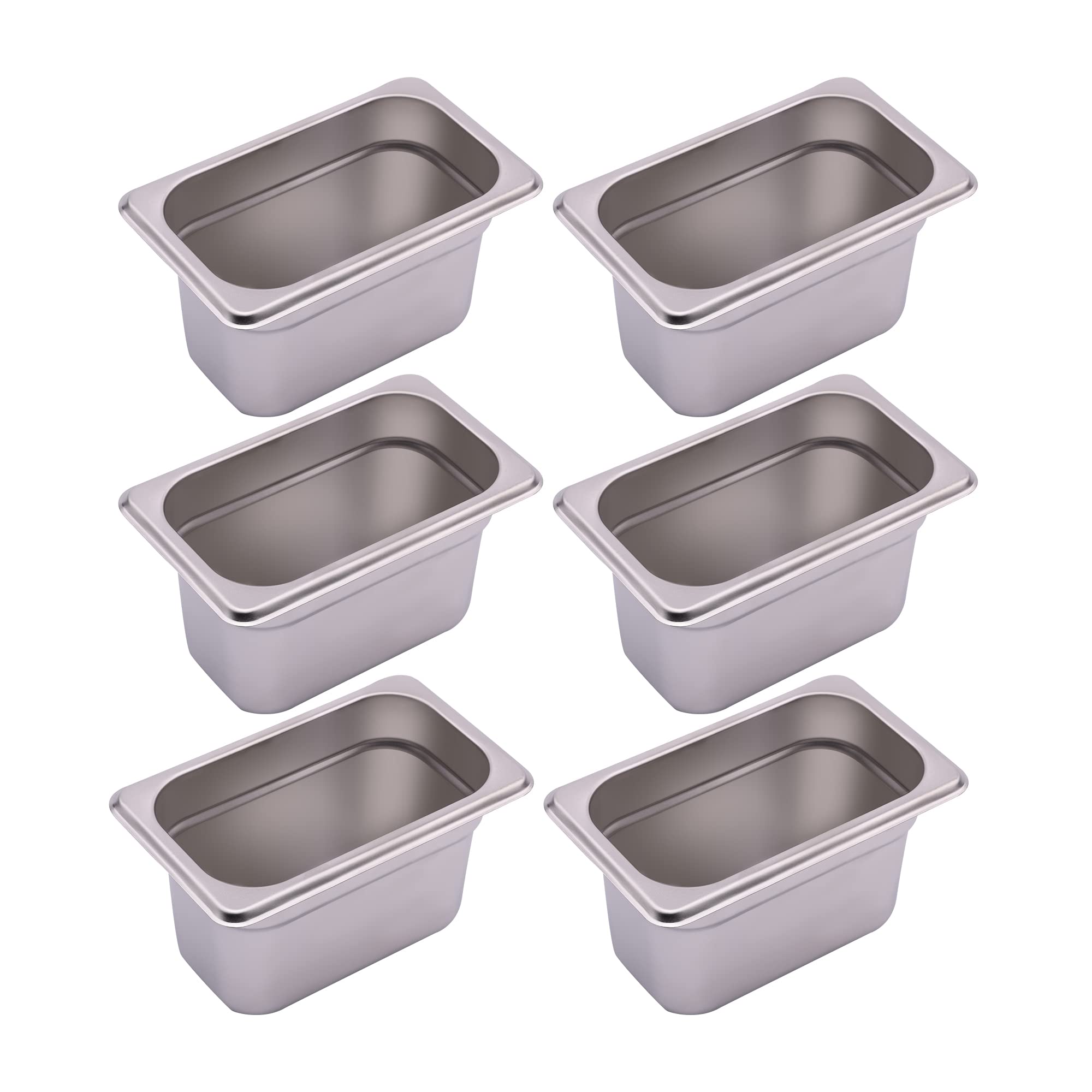 BIEAMA 6-Pack Hotel Pans with Lid, 1/4 Size 6" Deep, NSF, Catering Food Pan, Commercial Stainless Steel Pan with Cover