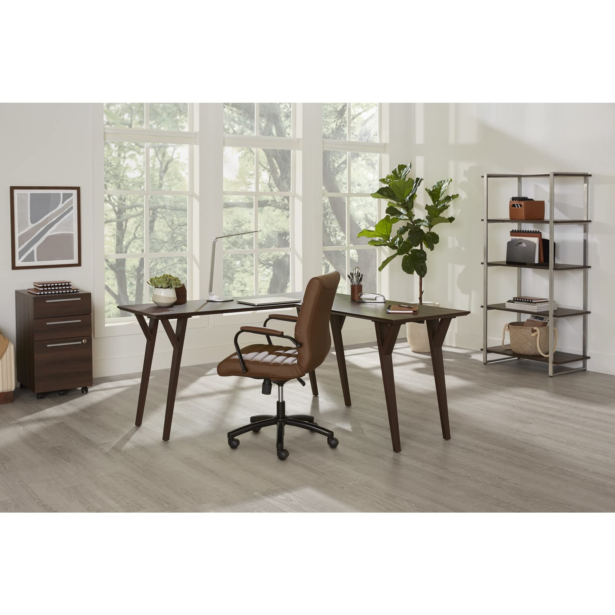 RealspaceĀ® Trezza 62"W L-Shaped Computer Desk, Warm Walnut