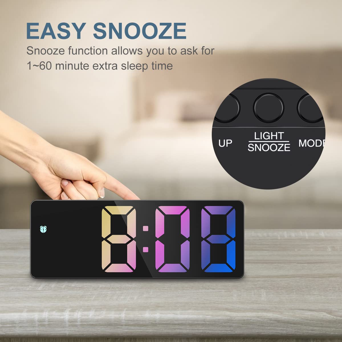 Ankilo Newest Digital Clock, LED Alarm Clock for Bedroom, Electronic Desktop Clock with Temperature Display, Adjustable Brightness, Voice Control, 12/24H, Small Clock for Bedroom(No Battery&Adapter)