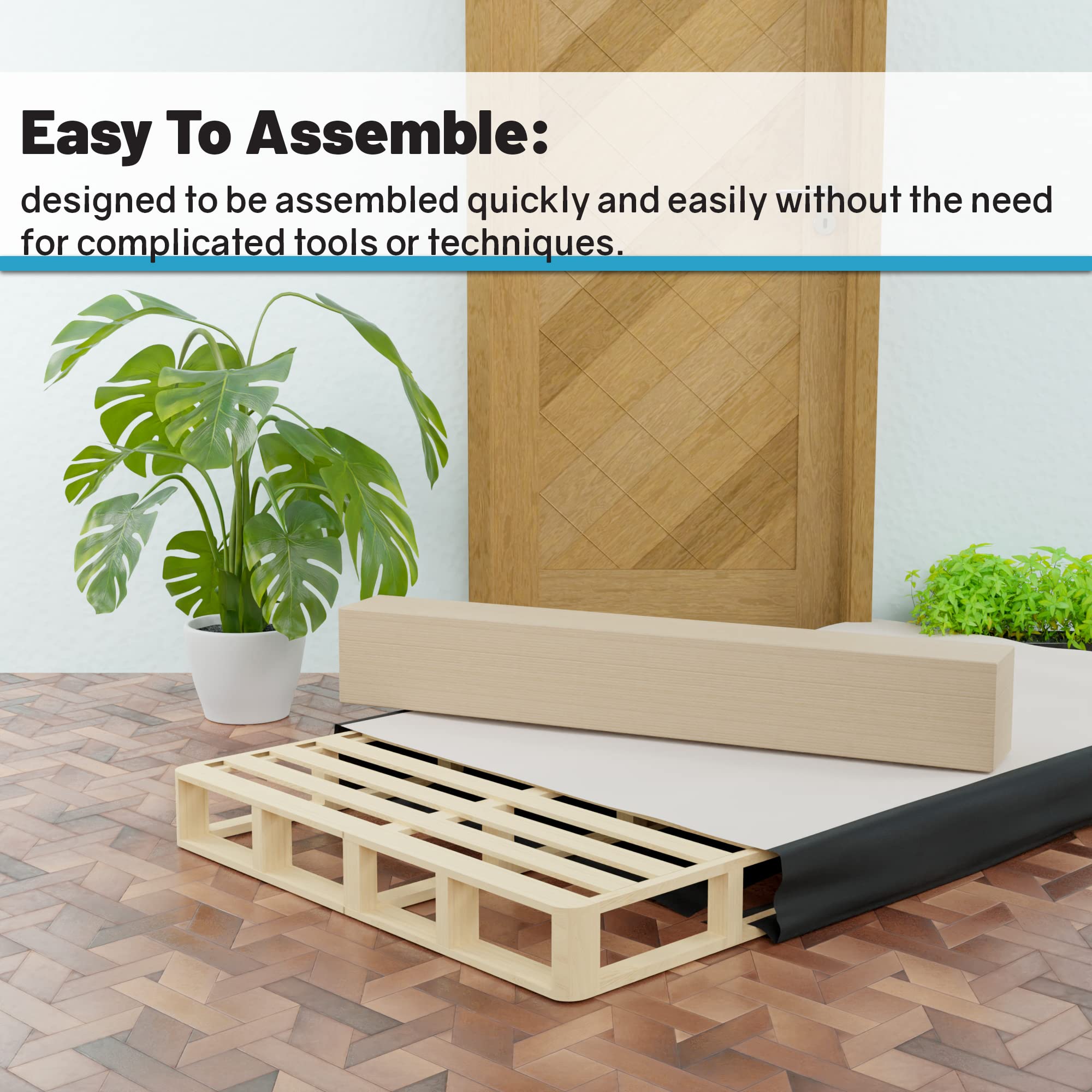 Greaton 8-Inch Full Box Spring/Foundation-Easy Simple Assembly, Durable Strong Wood Structure for Pressure Relief, Mattress Support System, Compact Size for Tight Spaces, Black