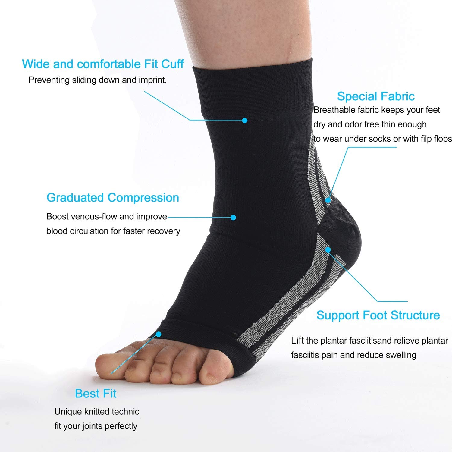 Ankle Brace Compression Support Sleeve (Pair) for Injury Recovery, Joint Pain, and More. Achilles Tendon Support, Plantar Fasciitis Foot Socks with Arch Support, Eases Swelling - Black (L)