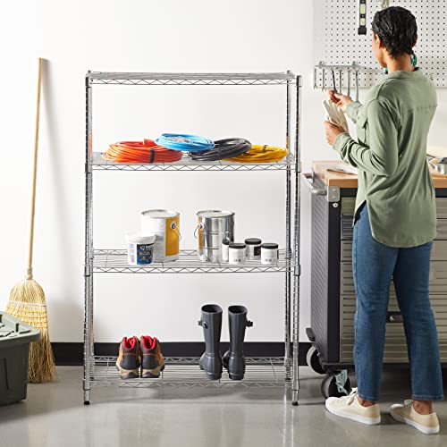 Amazon Basics 4-Shelf Adjustable, Heavy Duty Wide Storage Shelving Unit (350 lbs loading capacity per shelf), Steel Organizer Wire Rack, 36" L x 14" W x 54" H, Chrome Silver