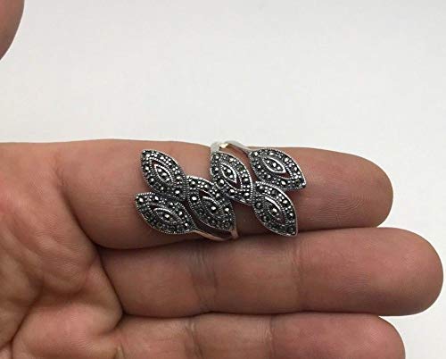 argunjewellery Turkish Jewelry Leaves Cool Marcasite 925K Sterling Silver Women's Ring
