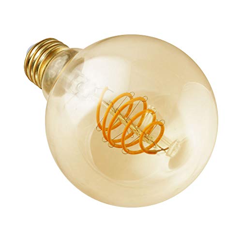 Euri Lighting VG25-3020ad, Dimmable LED G25 Filament, 4.5W, 250lm, 80 CRI, Warm White (2200K), 320° Beam, E26, 120V, Amber Glass, Wet Rated, UL, 2YR, 15K HR WTY, One Count