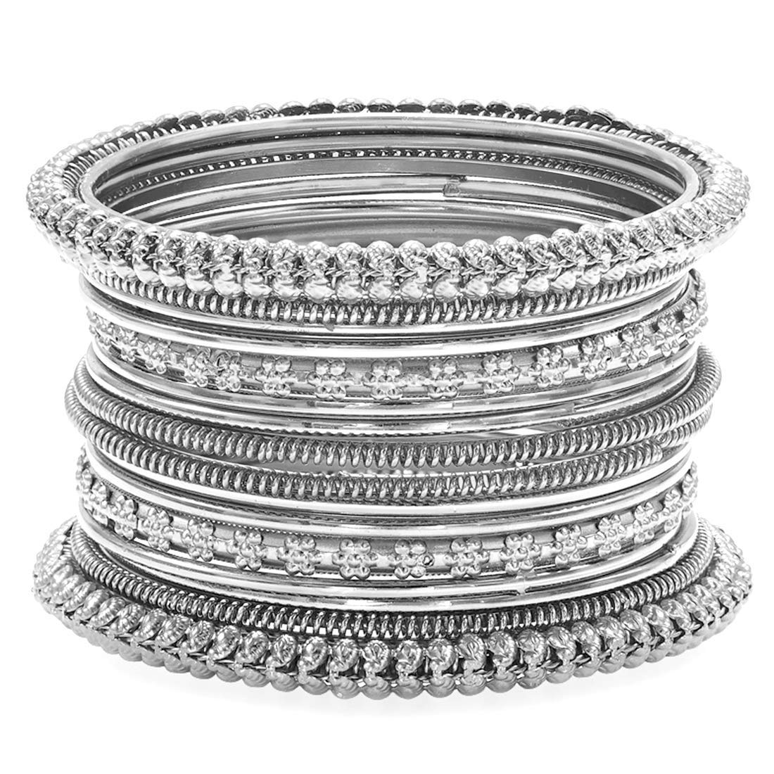 Aheli Tribal Traditional Antique Silver Oxidised Bangles Set Fashion Vintage Ethnic Wedding Party Bollywood Stylish Indian Jewelry Gift for Women Girls Size 2.8 Inch