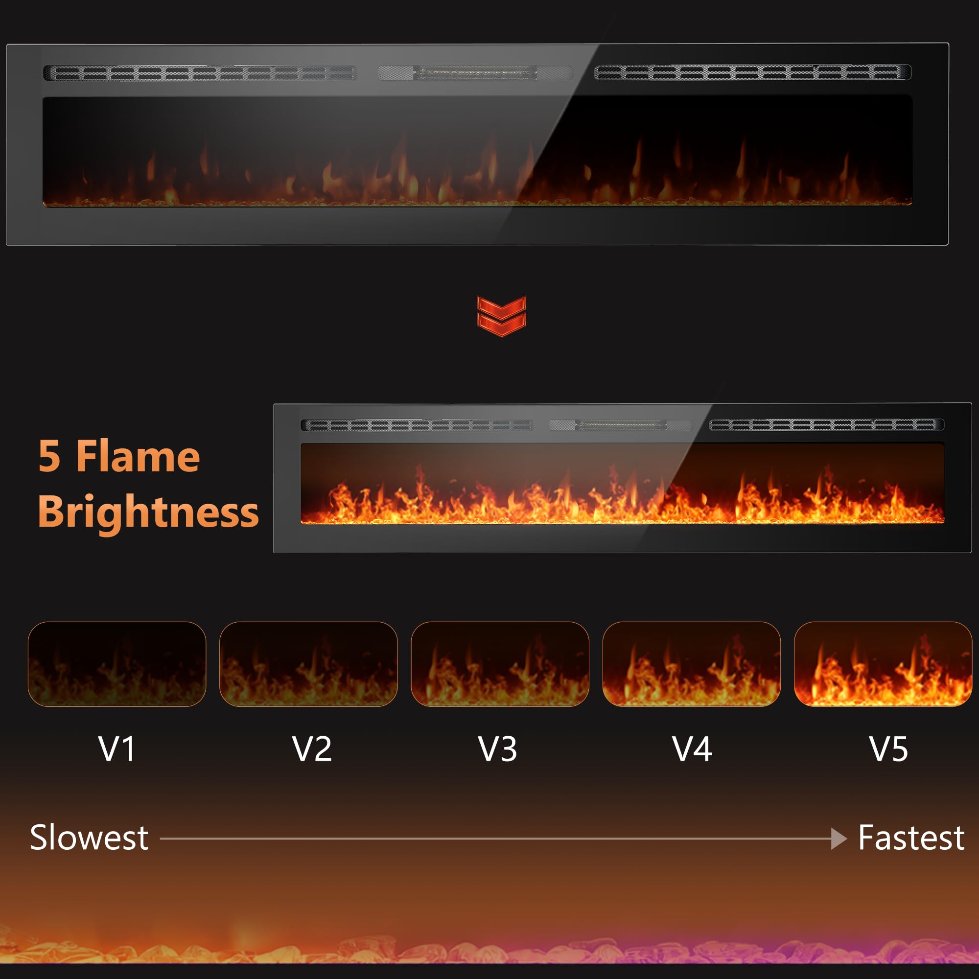 Alohappy Electric Fireplace, 80” W Electric Fireplace Heater, in Wall Recessed or Wall Mounted, 12 Flame Colors 5 Brightness Options, Log & Crystal Included - 1500/750 Watt Heater