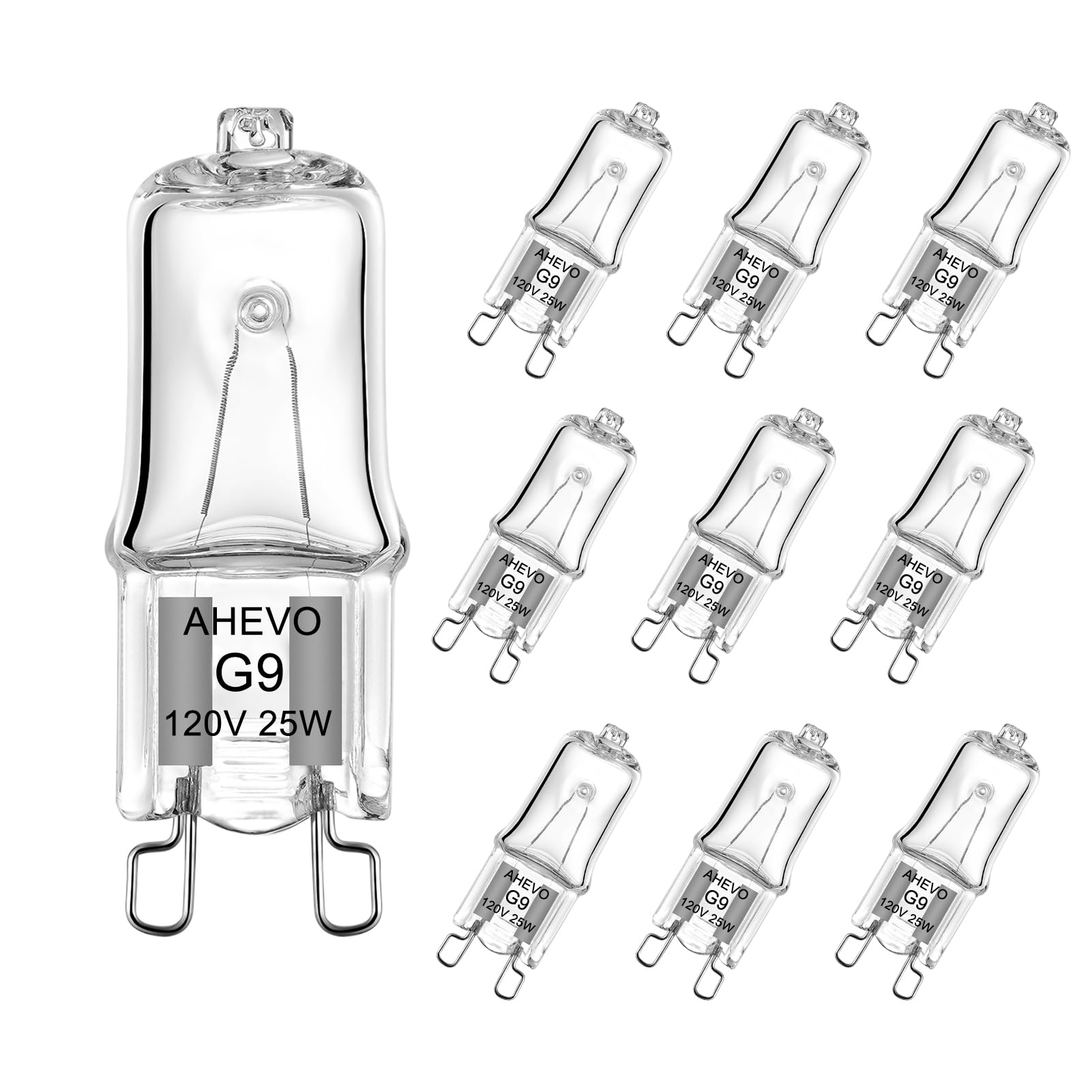 AHEVO G9 JCD 25 Watt 120 Volt T4 JD Type Halogen House Hold Light Bulb Crystal Clear Lense Hanging Pendant Accent Type Spot Down Lamp Chandelier Sconce Fixture Lighting 10 Pack