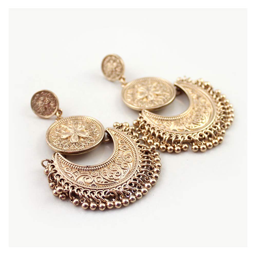 Antique Ethnic Brocade Mexico Gypsy Engraved Lotus Hook Dangle Earrings for Women-gold