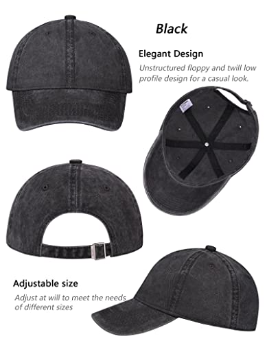 AOSMI 3 Pack Vintage Cotton Washed Plain Baseball Caps Dad Hats Adjustable Men Women Unstructured Low Profile Blank Summer Soft Distressed Ball Caps Outdoor Workout Black Khaki Red-Wine