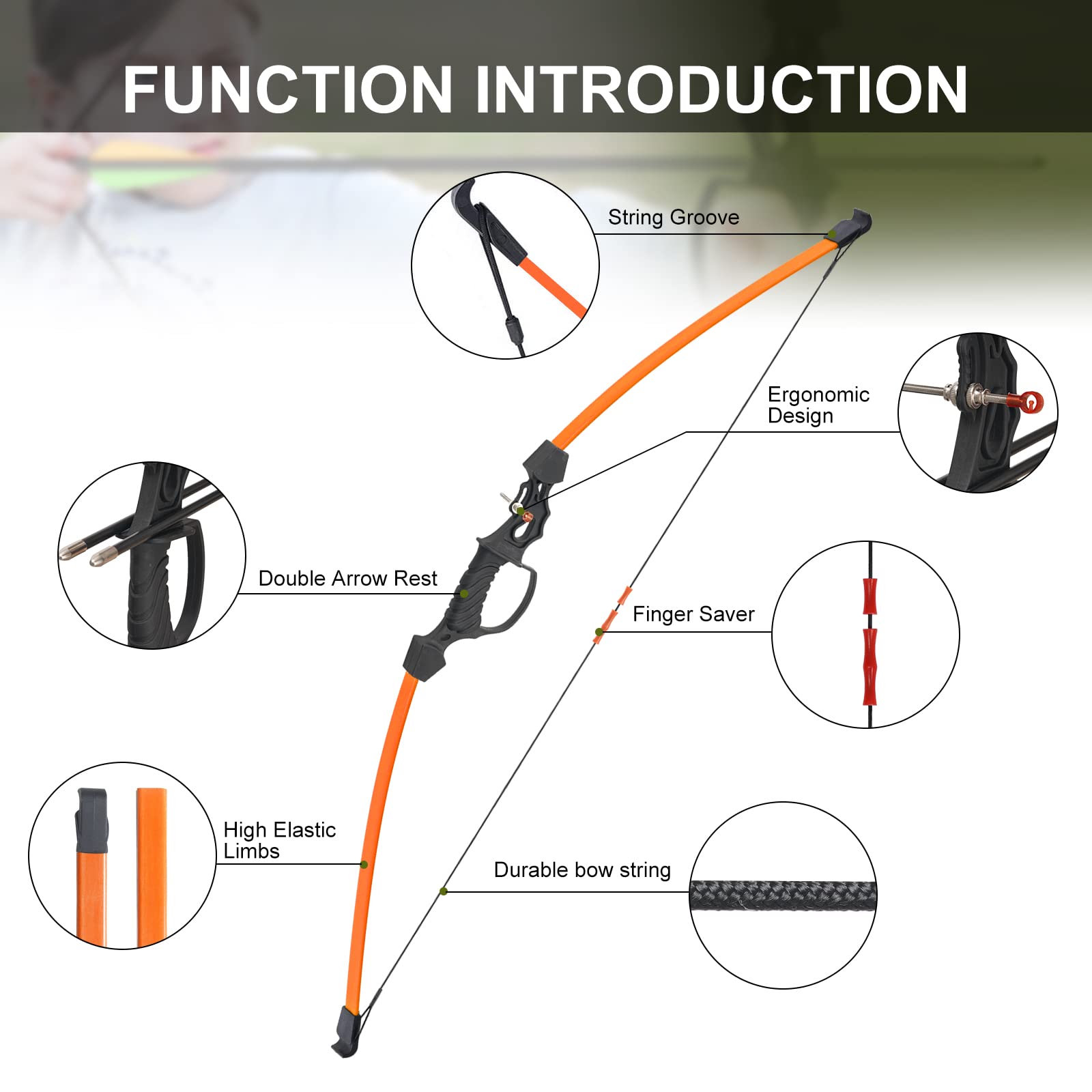 Aimdor Archery Kids Bow and Arrow Set Youth Bow and Arrow Birthday Gift Bow Kids Bow Beginner Bow Practice Bow with 8 Arrows and Accessories for Outdooor Practice Orange